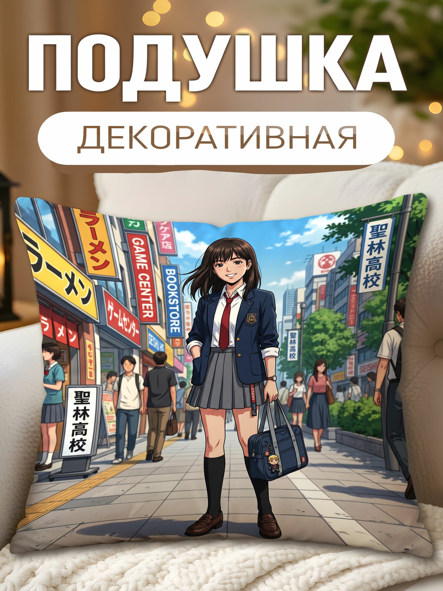 Подушка декоративная с принтом Крутой учитель Онидзука Мияби Айдзава, размеры 40 х 40 см, 1 шт.