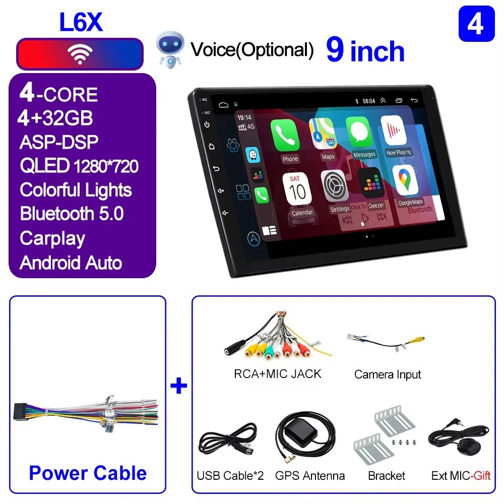 LEHX 7/9/10,1 "Android 14 авто 2Din автомобильный радиоприемник мультимедийный плеер 9-L6X(4-32GB)-0