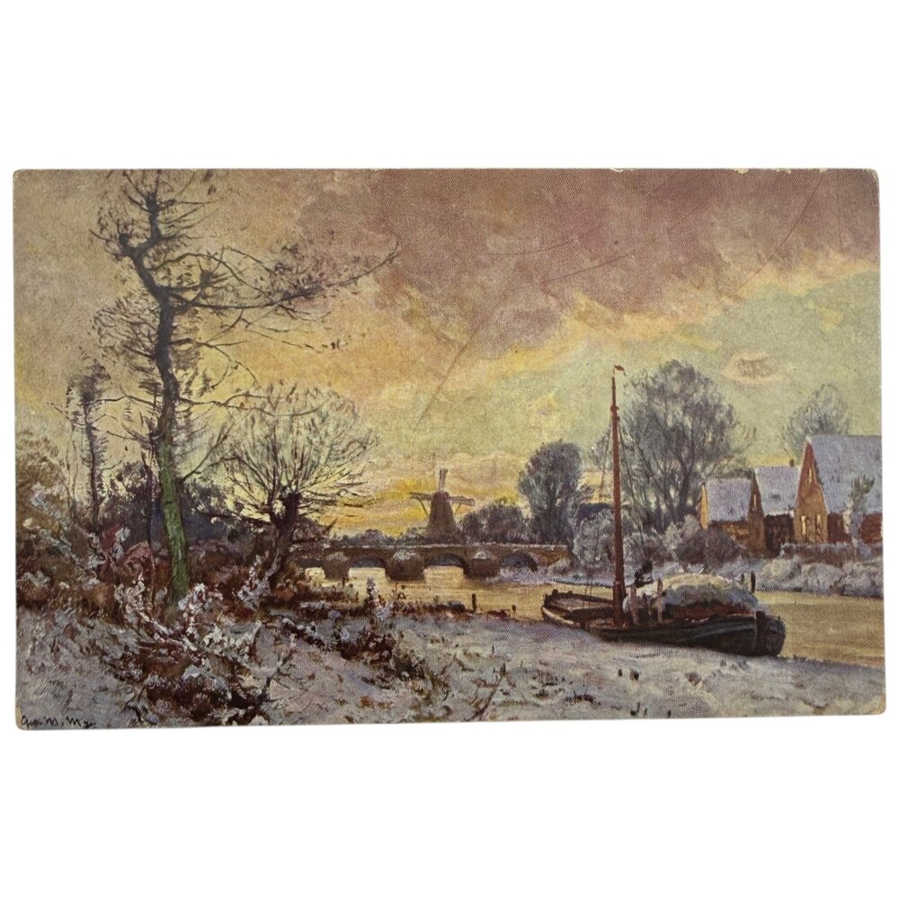 Почтовая открытка "Зимний закат у старой мельницы" 1910-1917 гг. Германская Империя