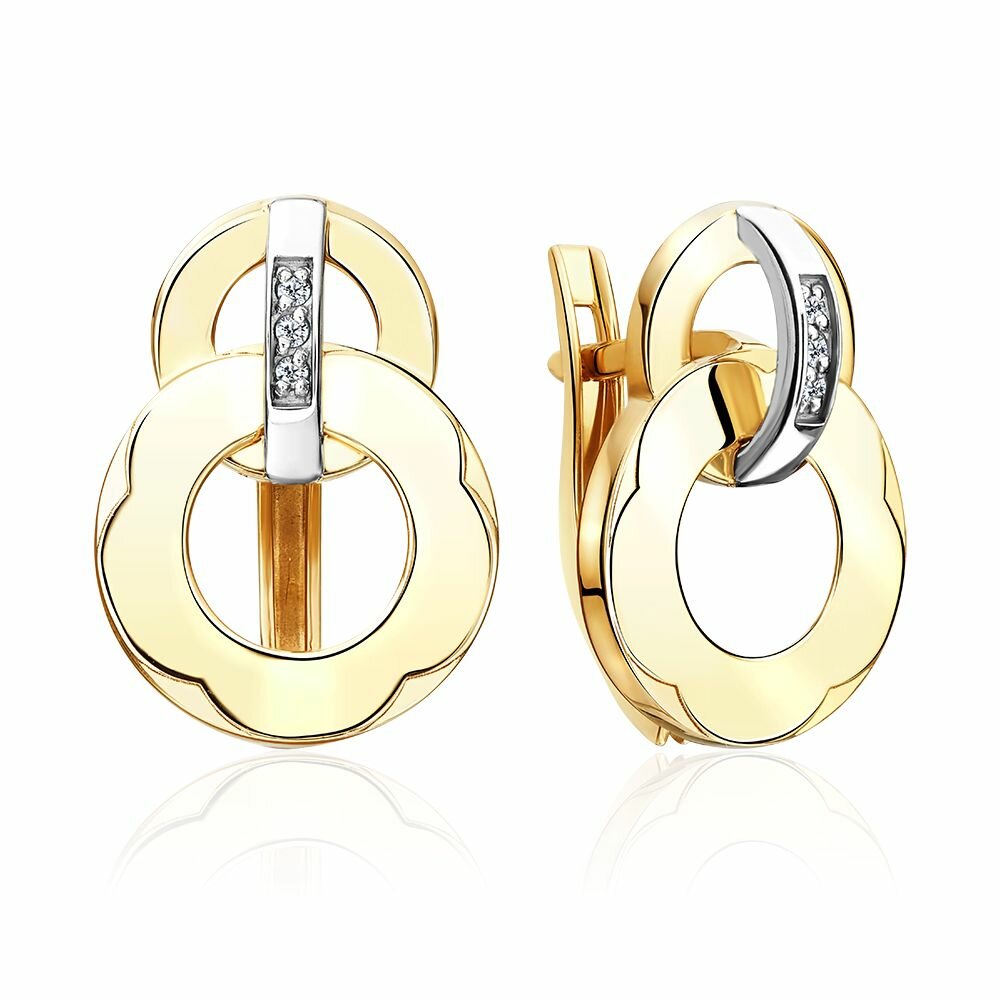 Серьги PLATINA, комбинированное золото, 585 проба, родирование, бриллиант