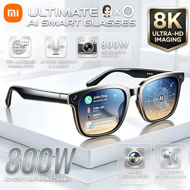 Умные очки Xiaomi AI с функцией перевода, HD-камерой 8 МП, записью видео 4K, Bluetooth, записью звонков, музыкой, умные солнцезащитные очки 2026