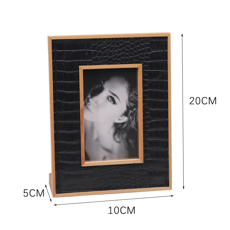 Магнитная фоторамка из массива дерева и кожи с изображением, 25x20x5см размер 6 для домашнего декора на стену или стол