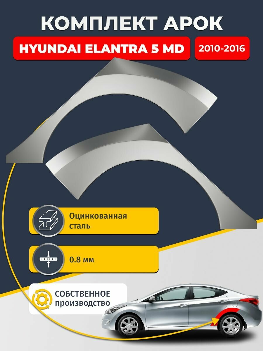 Hyundai Elantra 5 MD 2010-2016 седан Комплект задних арок 2шт (задние арки Елантра 5МД) Цинк 0,8 мм