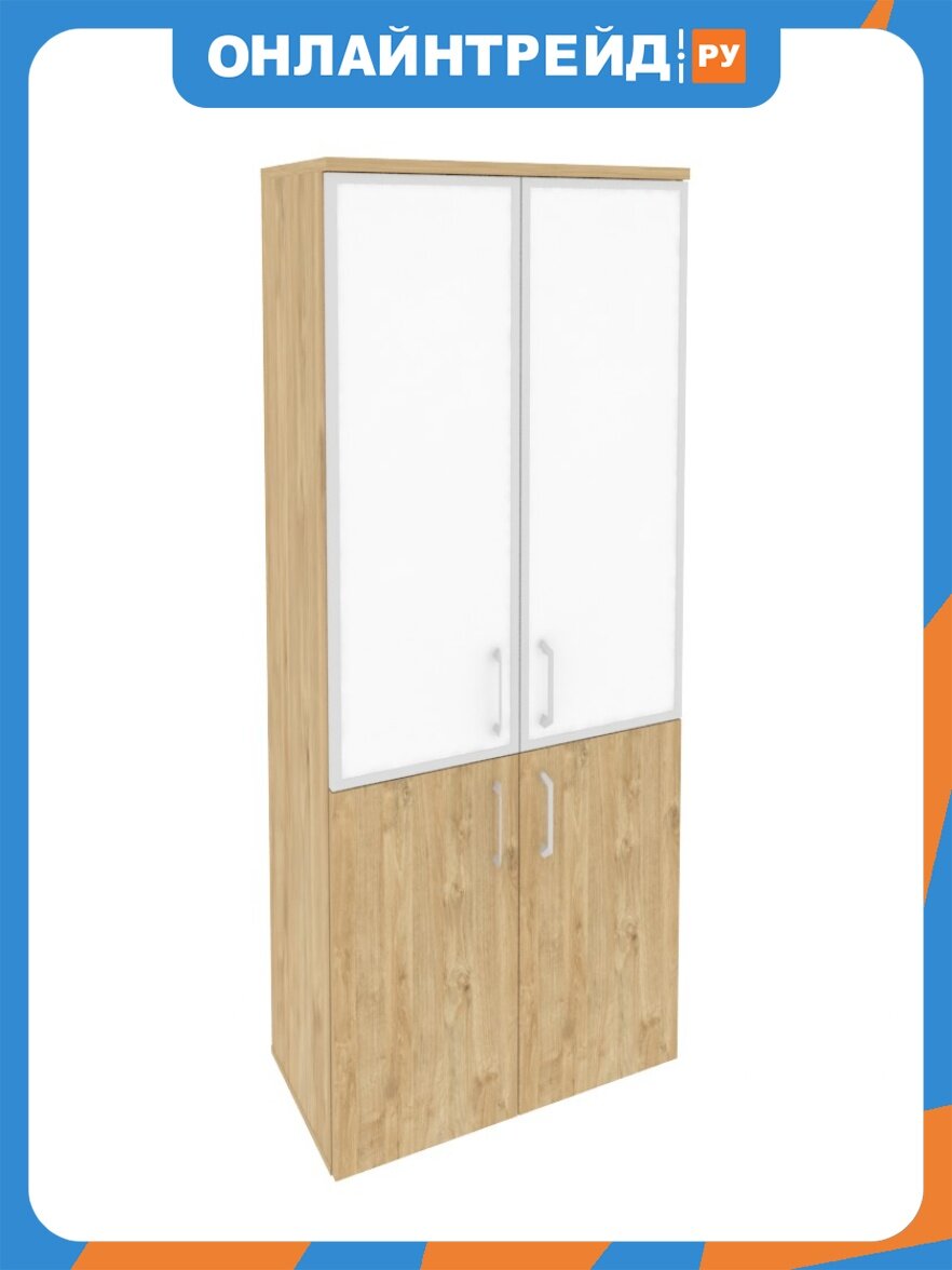 Шкаф Riva CHAIR высокий широкий O. ST-1.2 R white Тиквуд светлый/Стекло whitе 800*420*1977 Onix