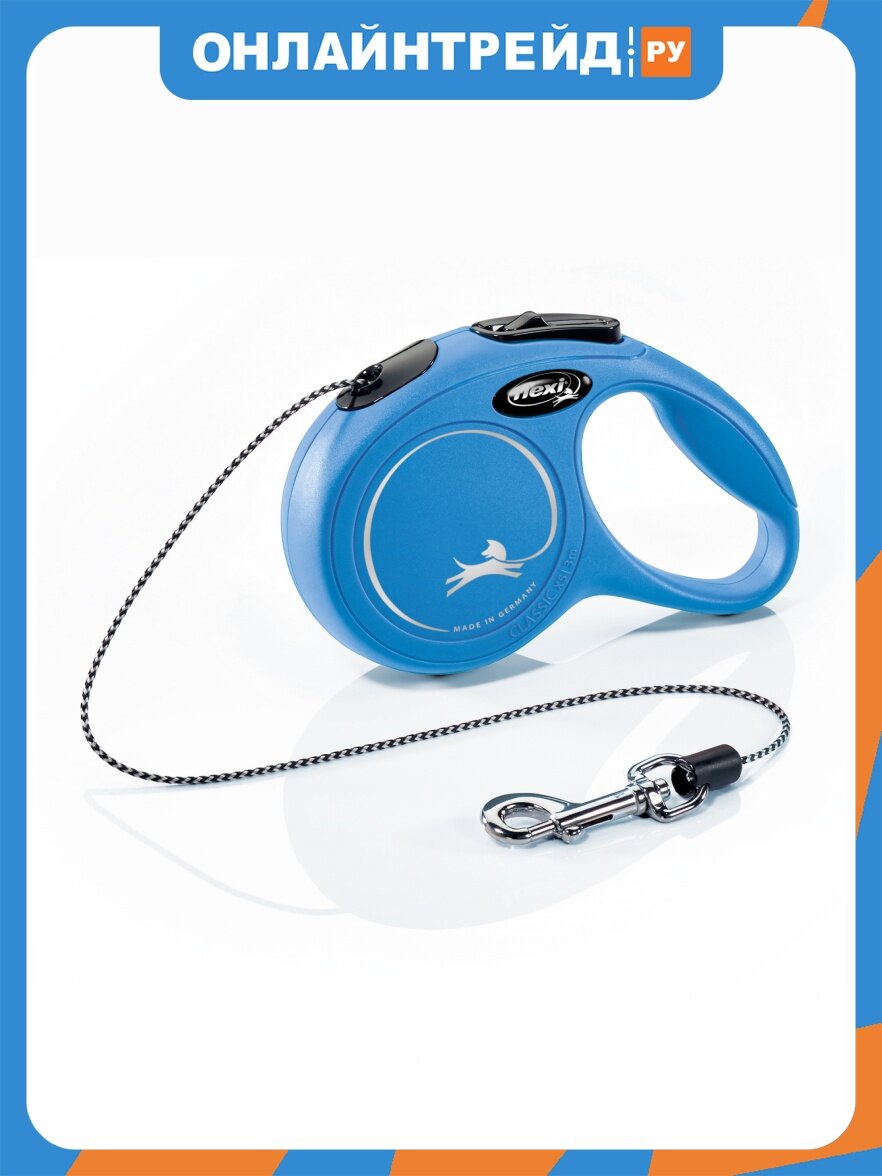 Поводок-рулетка Flexi New Classic CAT cord XS, 3 м, 8 кг, синий