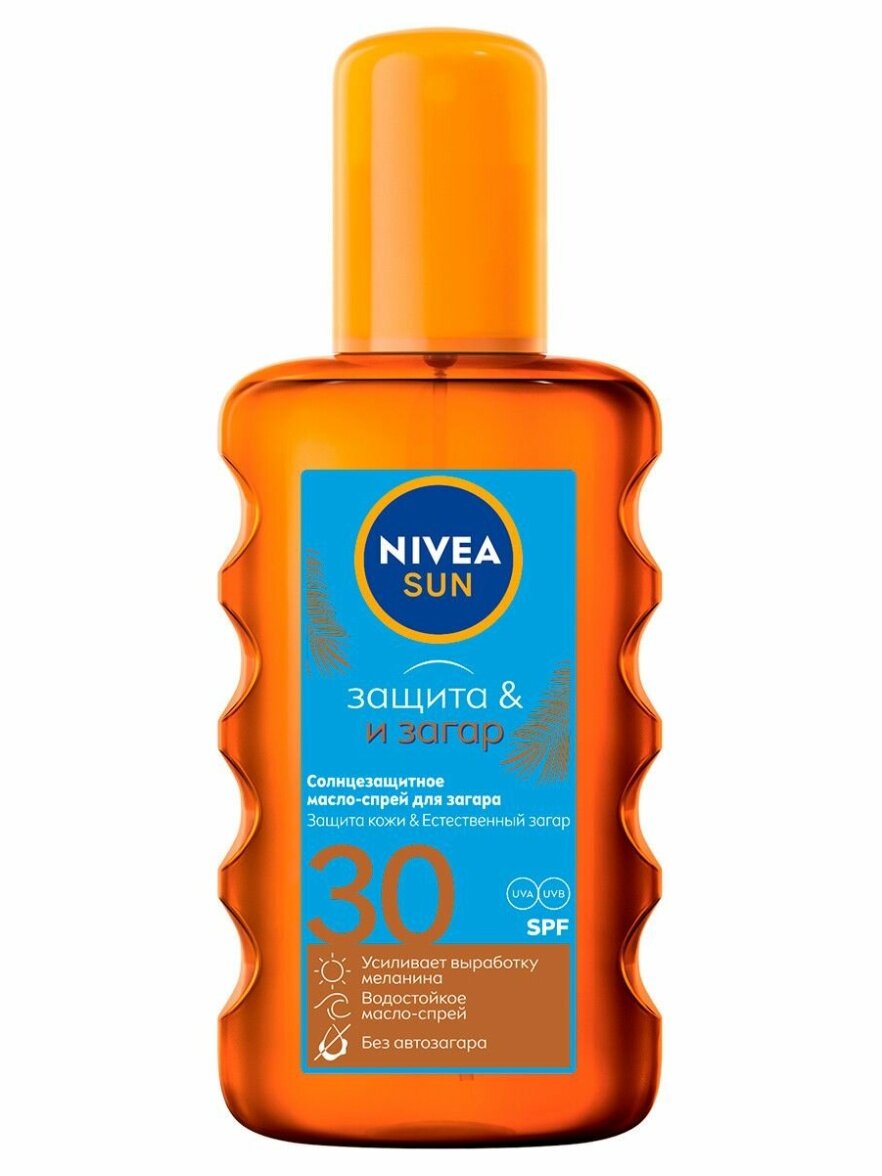 Солнцезащитное масло-спрей для загара Nivea Sun Защита и загар SPF 30, 200 мл