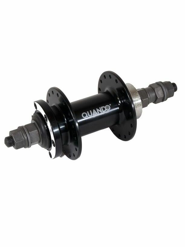 Втулка QUANDO MTB KT-TD6R-36 задняя, алюминиевая, под Disk 6 болтов, под трещотку, на гайках, 36 отверстий, ось 3/8"х135x145мм, черная