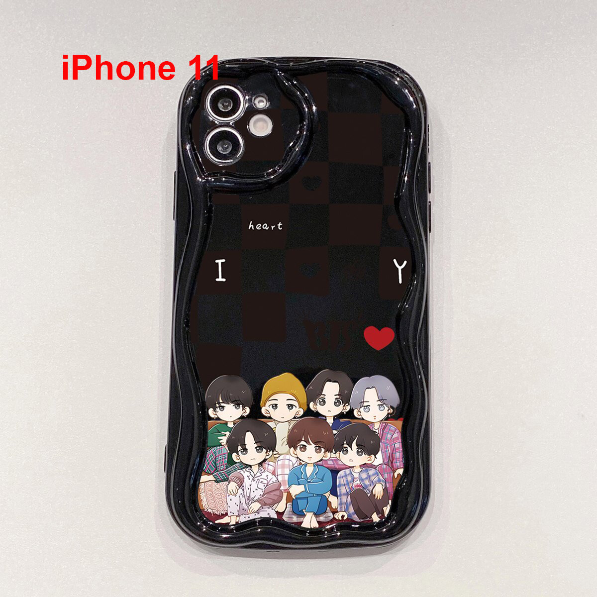 Чехол неправильной формы для iPhone 11 с изображением BTS BT21 и мягкой волной.