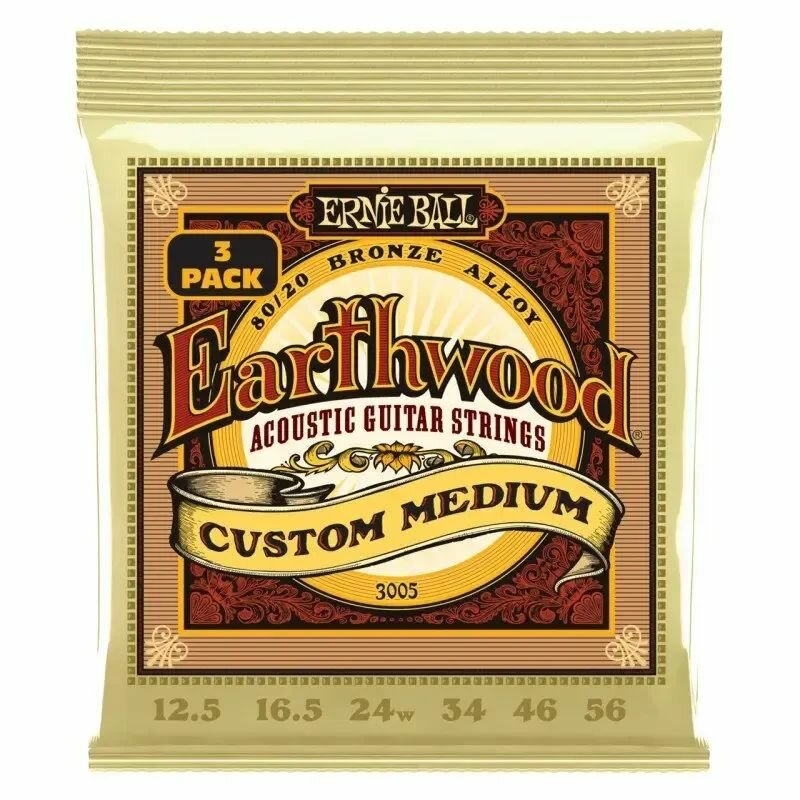 Струны для акустической гитары Ernie Ball 3005 Earthwood 12.5-56, бронза, 3 комплекта