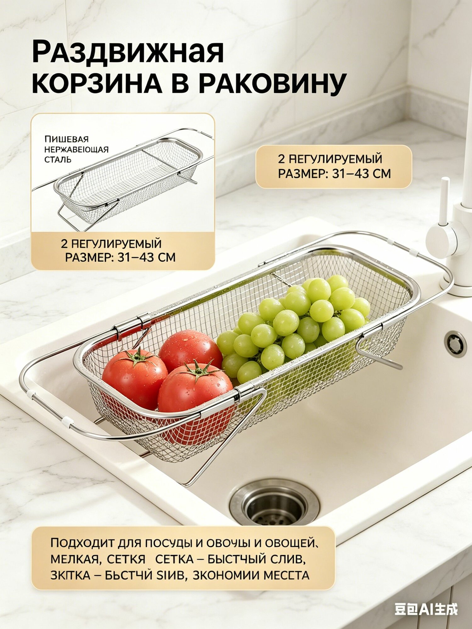 Сетка для раковины 43 см х 12.5 см, 1 шт