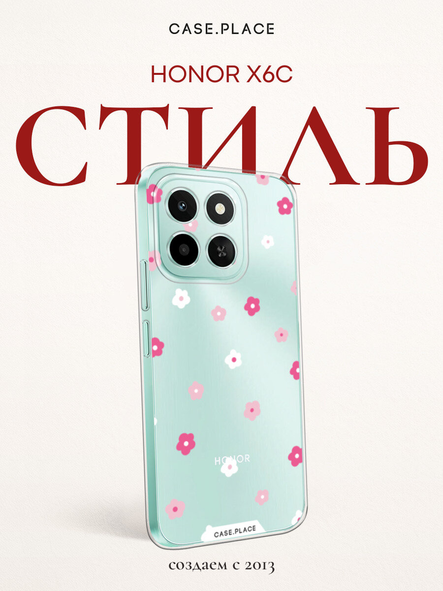 Чехол на Honor X6c / Хонор X6c с принтом "Весенние цветочки рисунок", прозрачный