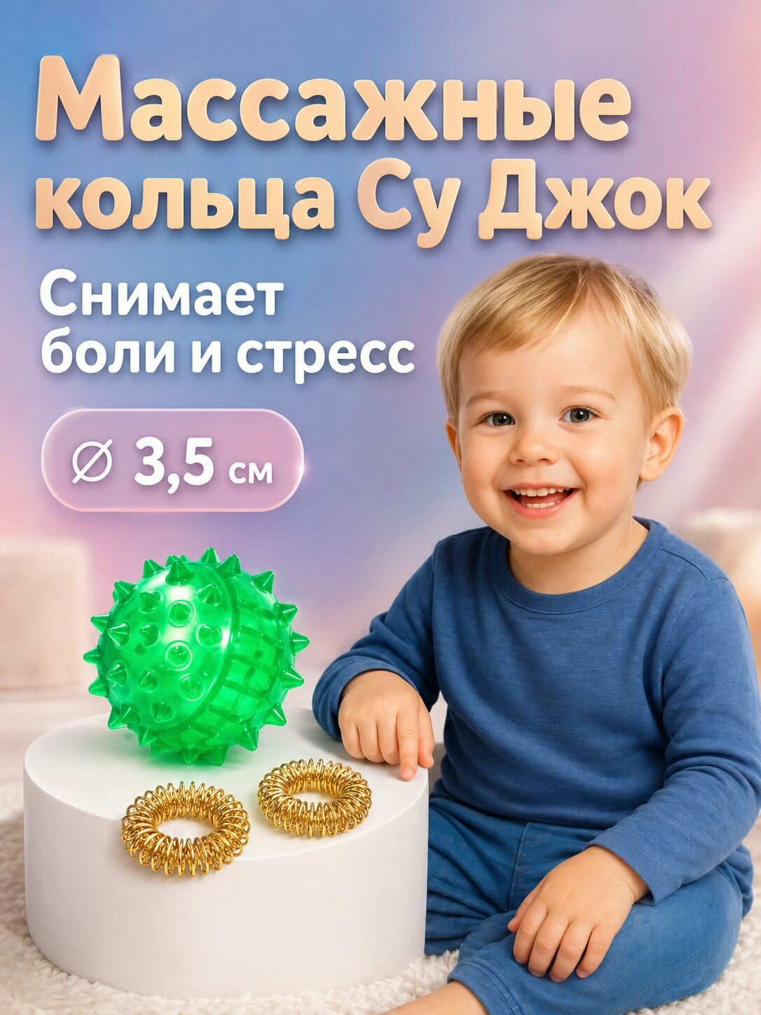 Массажер Су Джок для рук и ног с 2 кольцами зеленый 3.5 см.