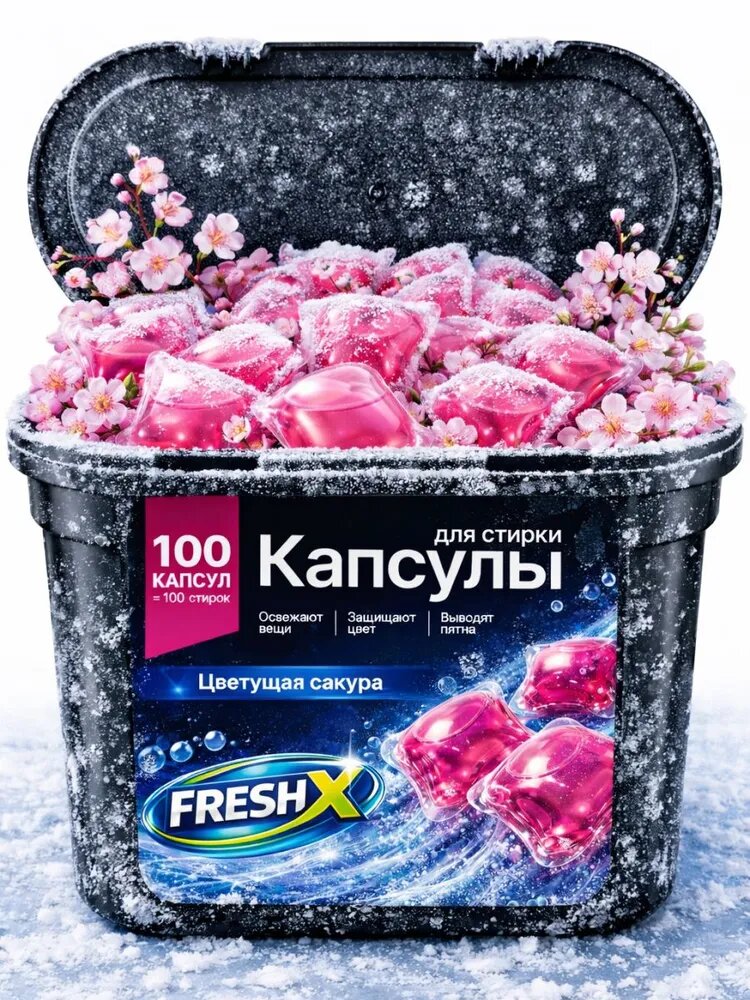 Капсулы для стирки белья FRESH X, Цветущая Сакура, 100 шт