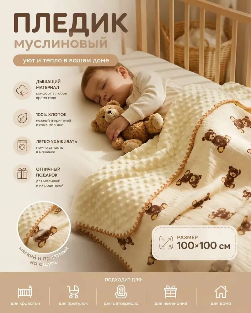 Xiong.xiong Плед двусторонний, плюшевый , Хлопок, 100 см х 100 см