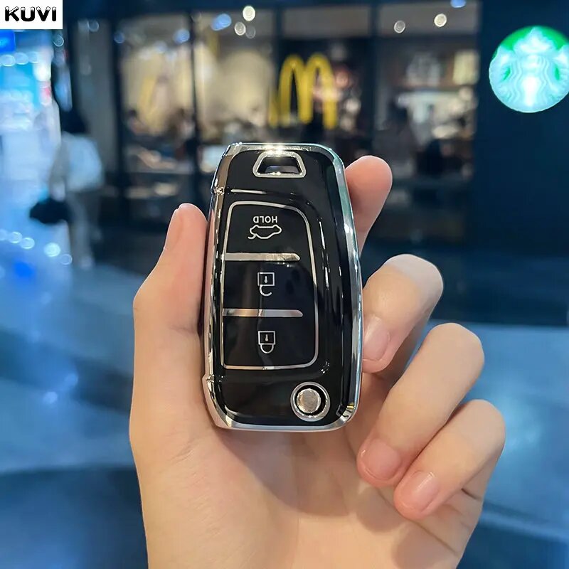 Модный Чехол-ключница Из ТПУ Для Моделей Hyundai - Elantra, Solaris, Tucson, I30, Black only case