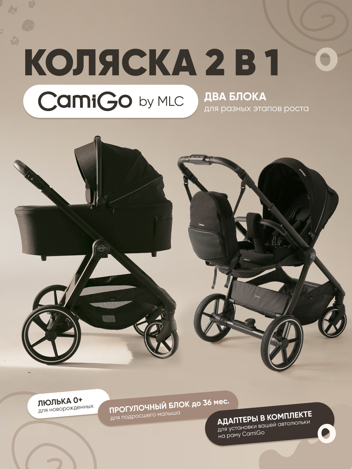 Умная коляска My Little Chair "CamiGo", 2в1, для новорожденных, 0+ до 3 лет, всесезон