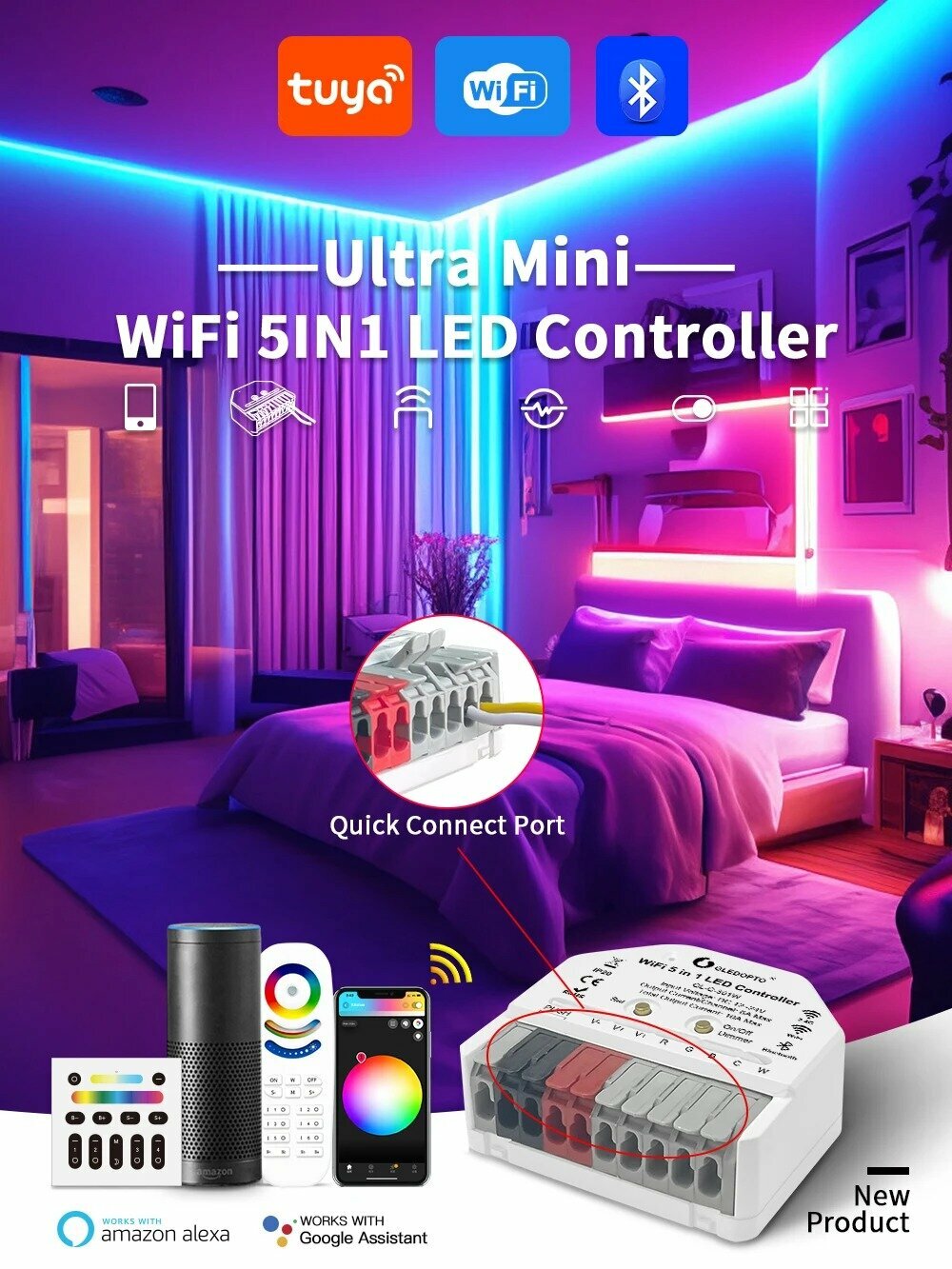 GLEDOPTO WiFi Bluetooth 5 в 1 Контроллер светодиодной ленты Ultra Mini RGB CCT RGBW RGB CCT WWCW Диммер Tuya Smart Life