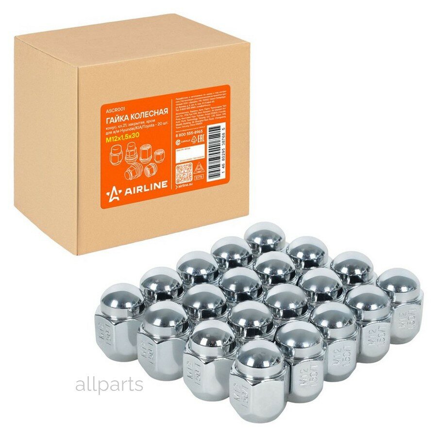 AIRLINE ASCR001 гайка колесная M12X1,5X30, конус, КЛ.21, закрытая, хром для А/М HYUNDAI/KIA/TOYOTA (ASCR001)