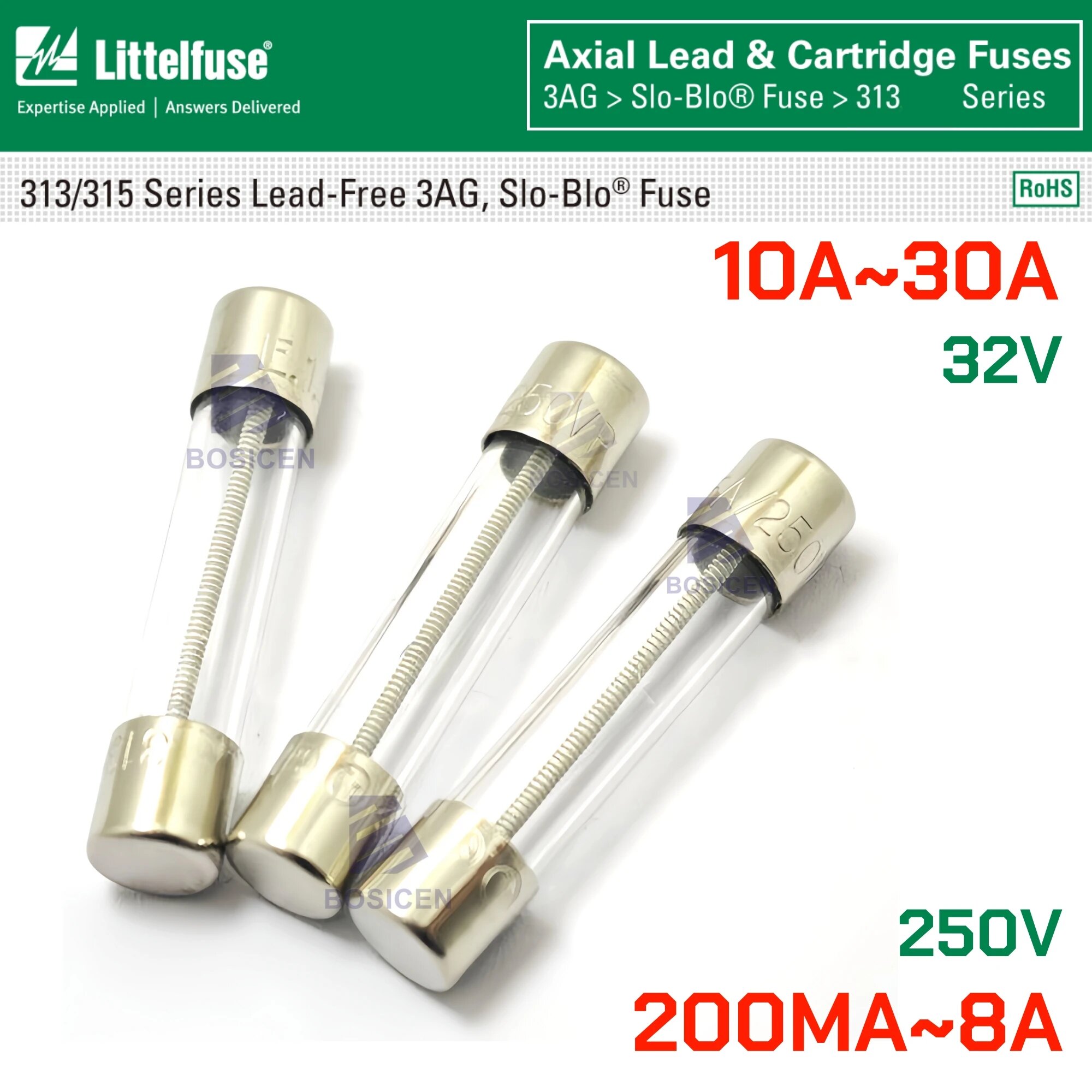 Предохранители стеклянные Littelfuse 6.3x32 мм 250В, 2A, 5 шт.