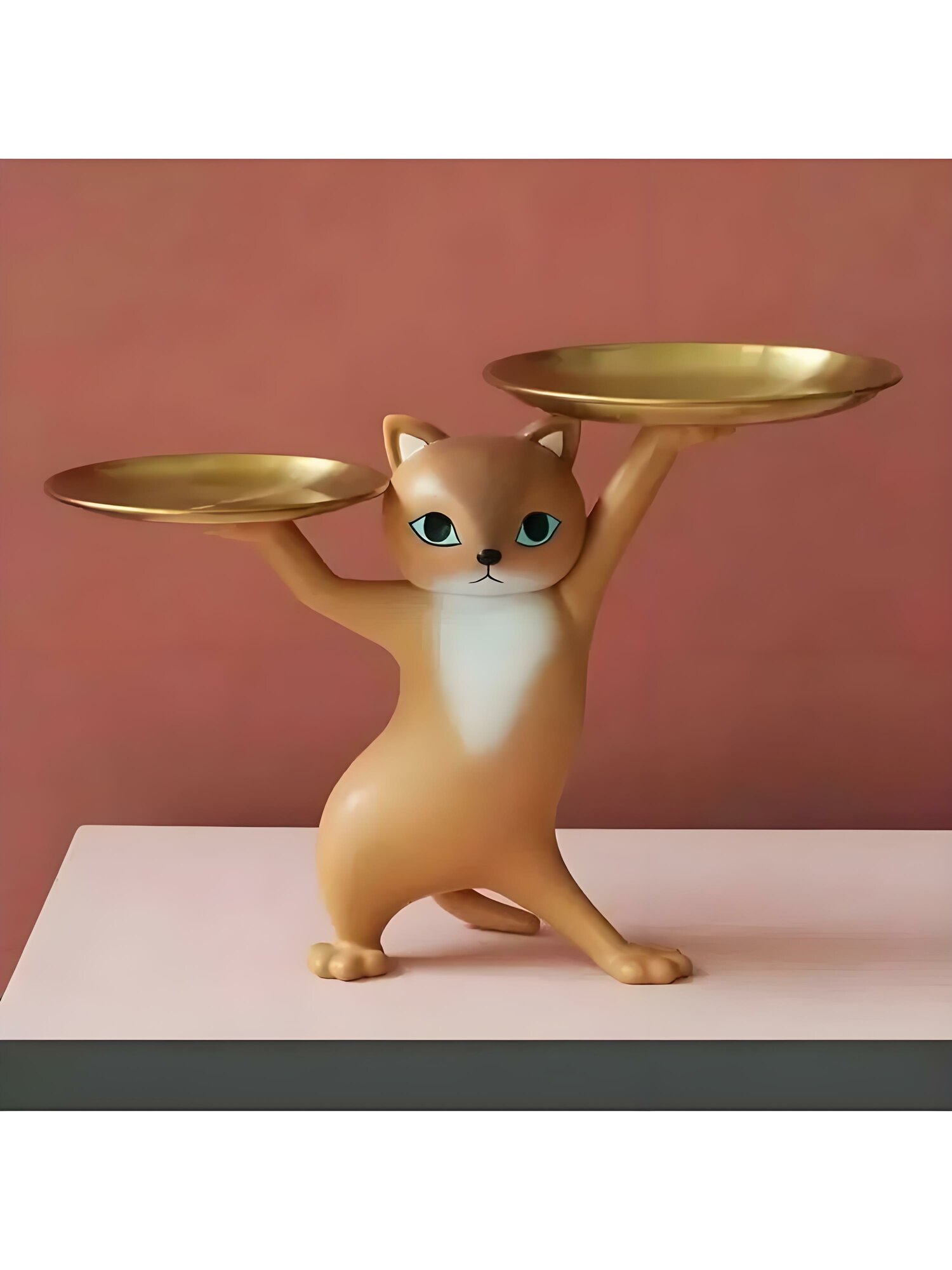 Декоративная фигурка рыжего кота двойной поднос органайзер для мелочей интерьерный подарок
