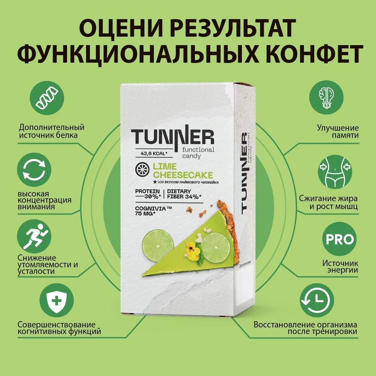 Протеиновые конфеты TUNNER "Лимонный Чизкейк", без сахара, с шалфеем, 150г