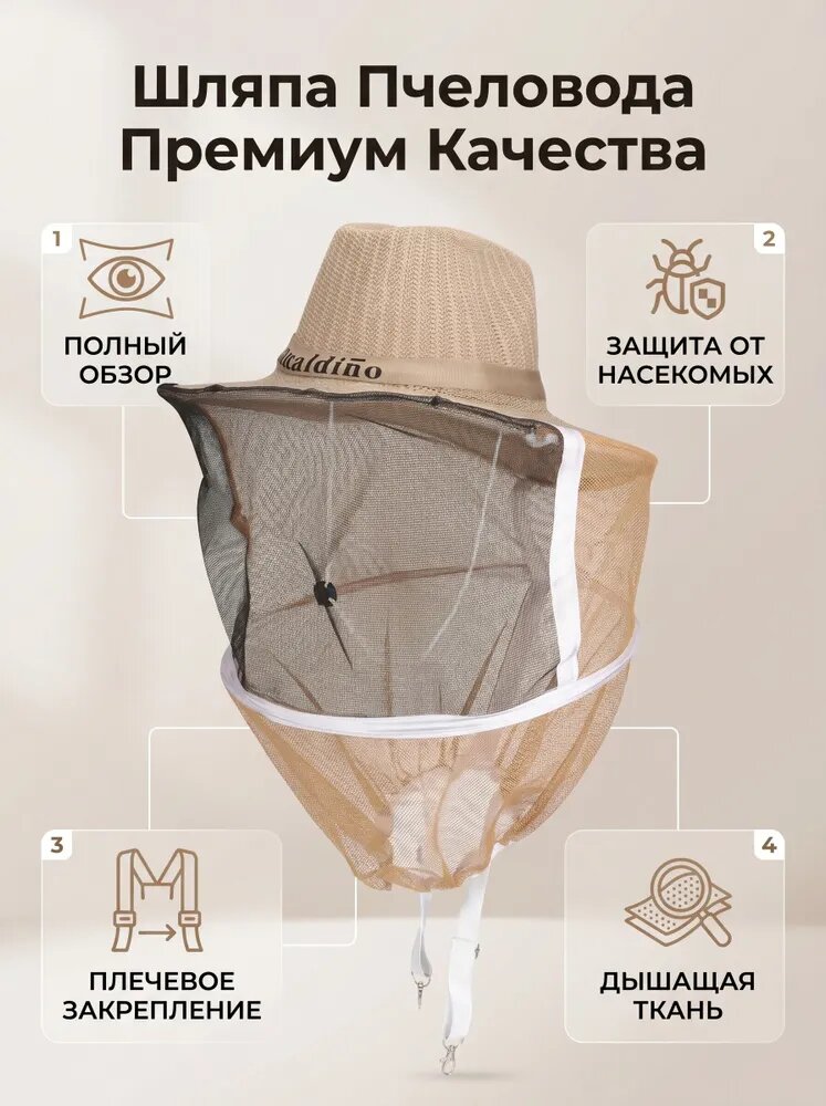 Вентилируемая противопожарная сетчатая шапка Пчелиная (с застежкой и окантовкой)