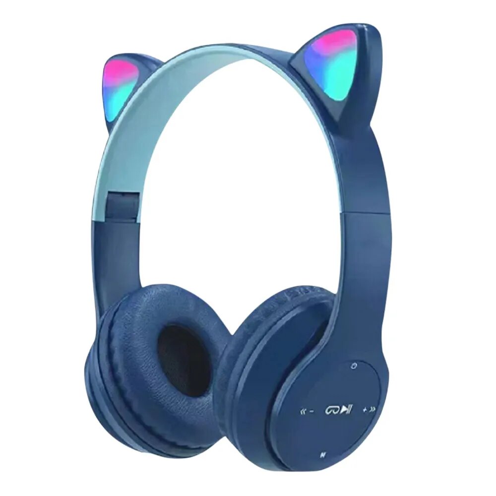 Беспроводные Bluetooth-наушники с подсветкой в виде кошачьих ушей, синие
