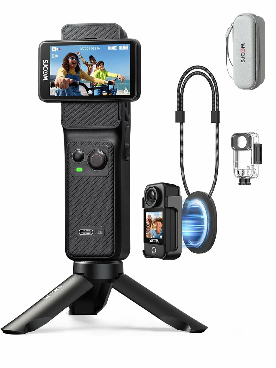 Экстремальная камера SJCAM C400, 4K, с поворотным экраном, с батареей, для спорта