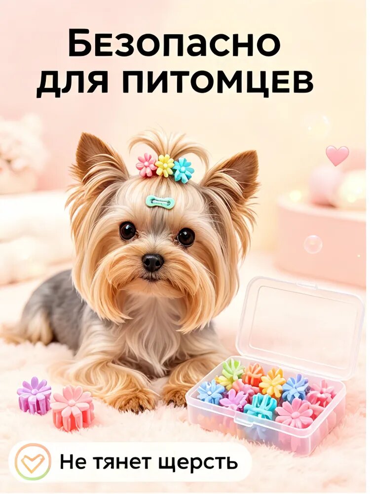 Заколки для животных мини, 1.5 см, 20 шт, цветные аксессуары для собак и кошек, не тянут шерсть, легкие безопасные зажимы для йорка, мальтезе