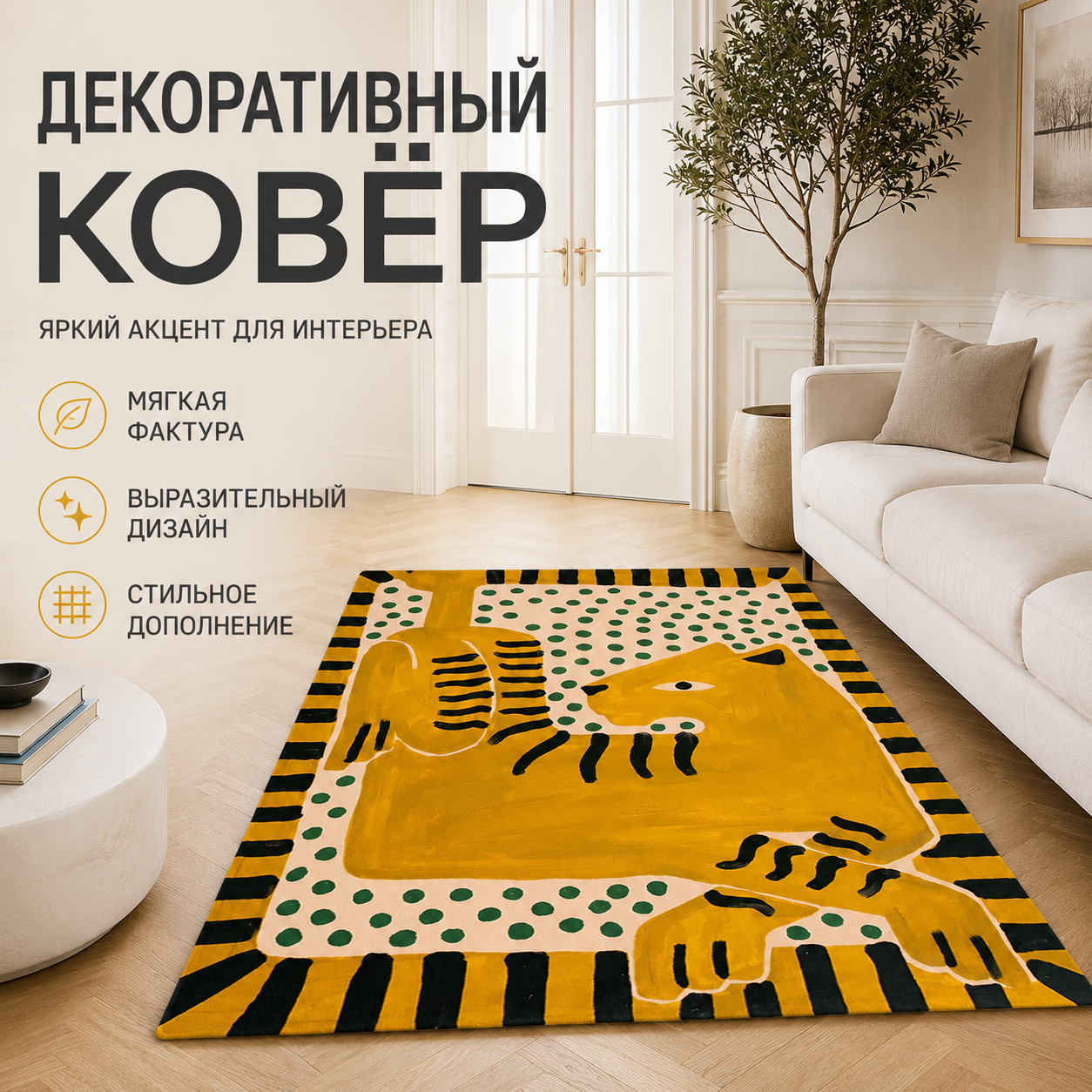 Ковер с тигром оранжевый 120 * 160 см【приятная для кожи замша】