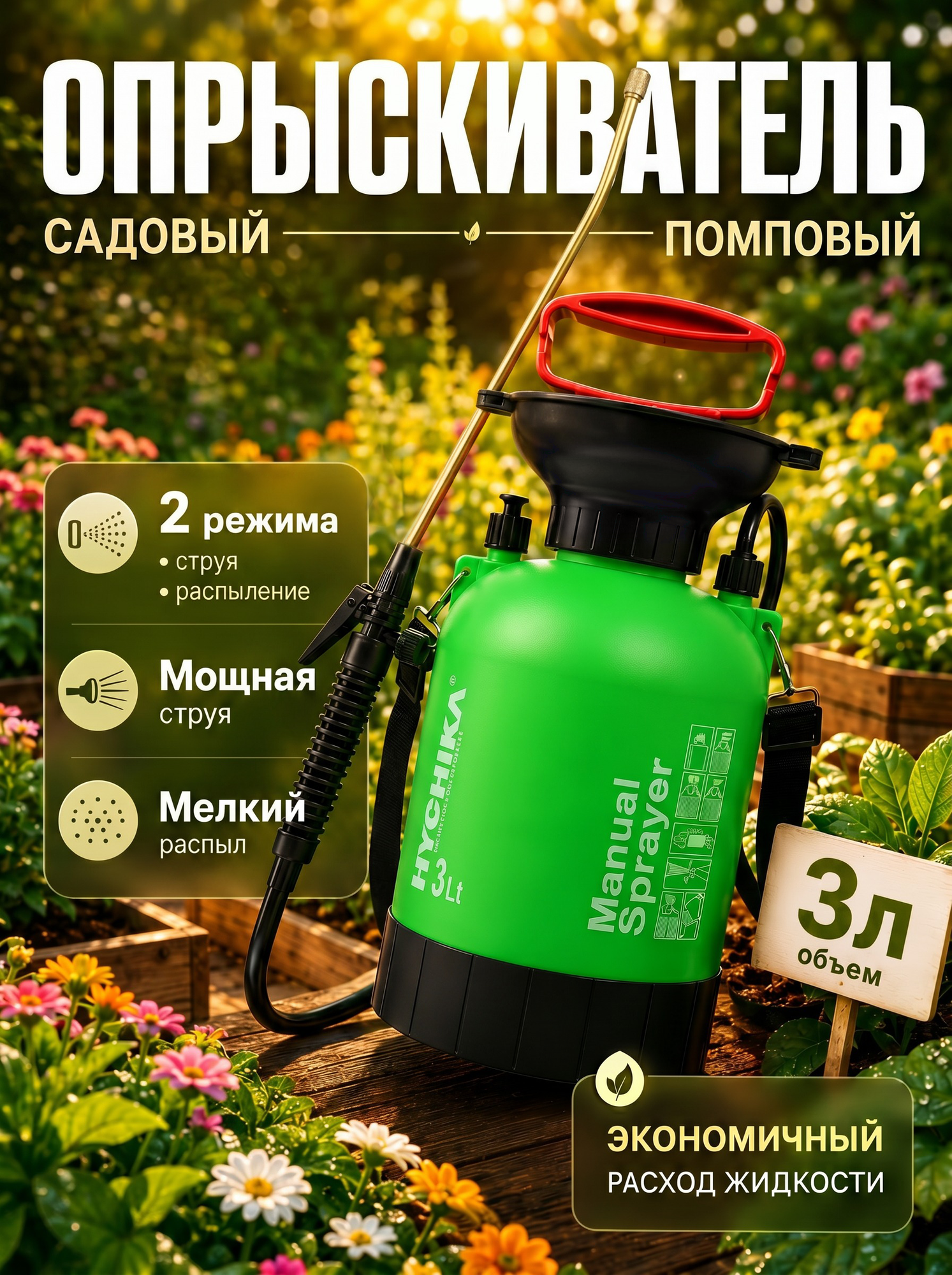 Опрыскиватель садовый помповый, длина шланга 160 см, объем 3 л