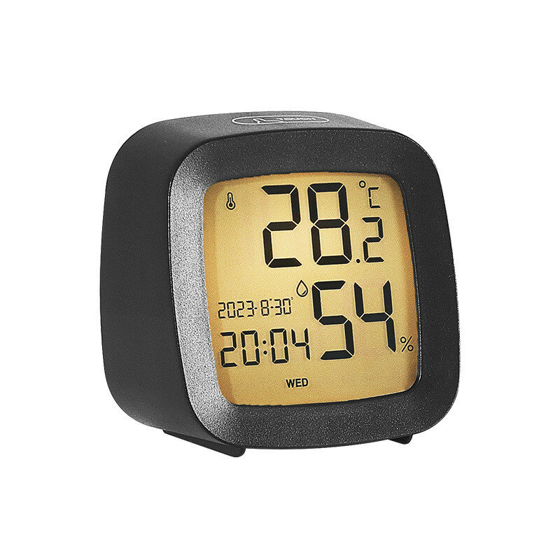 Plastic electronic alarm clock with temperature and silent mode for student dormitory, black
