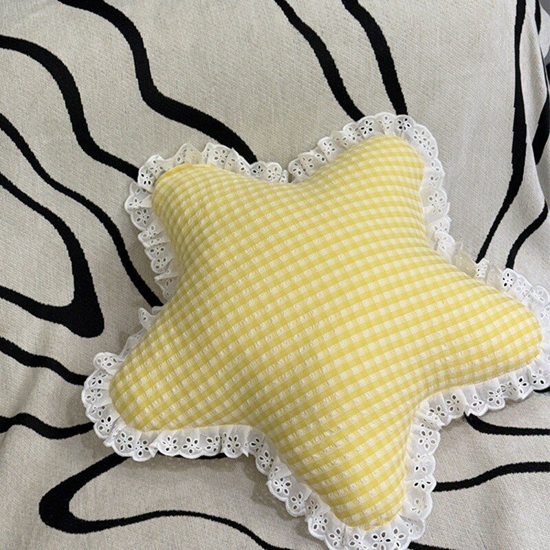 Moon pillow yellow and blue soft cushion for relaxation and reading corner yellow star