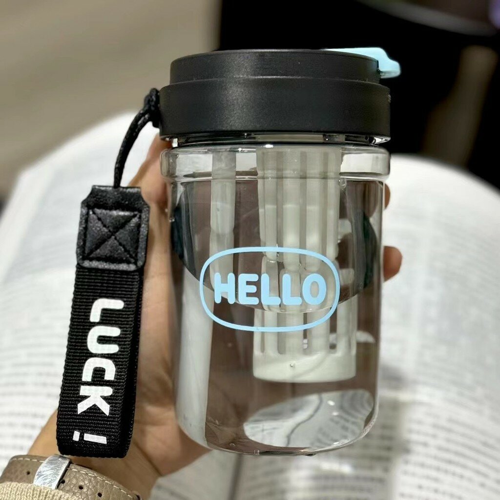 Hello flower tea cup 780ml sports style plastic cup with double drinking feature for active lifestyle black