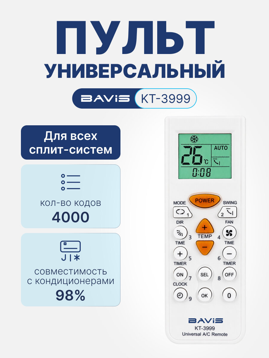 BAVIS KT-3999 (4000 в 1) универсальный ПДУ для кондиционеров