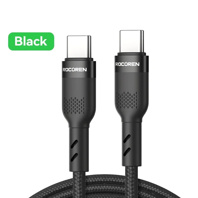 Кабель Rocoren PD60W USB-C Для Быстрой Зарядки Type-C Для Huawei Xiaomi Samsung - Черный, 2m, Black