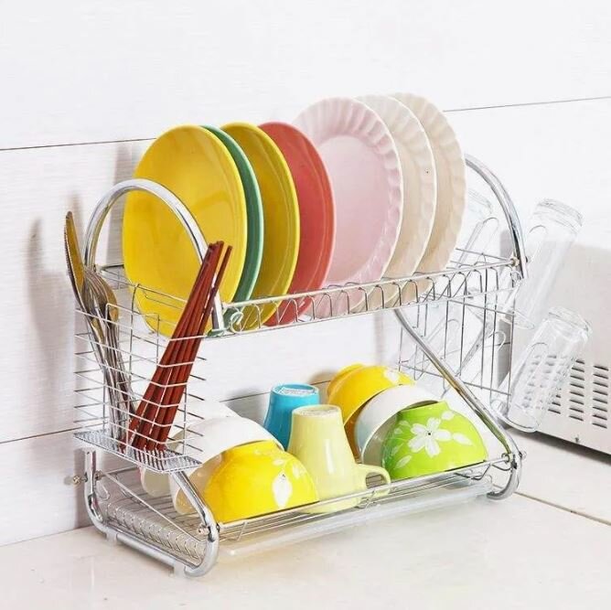 Сушилка для посуды двух-ярусная настольная, подвесная с поддоном