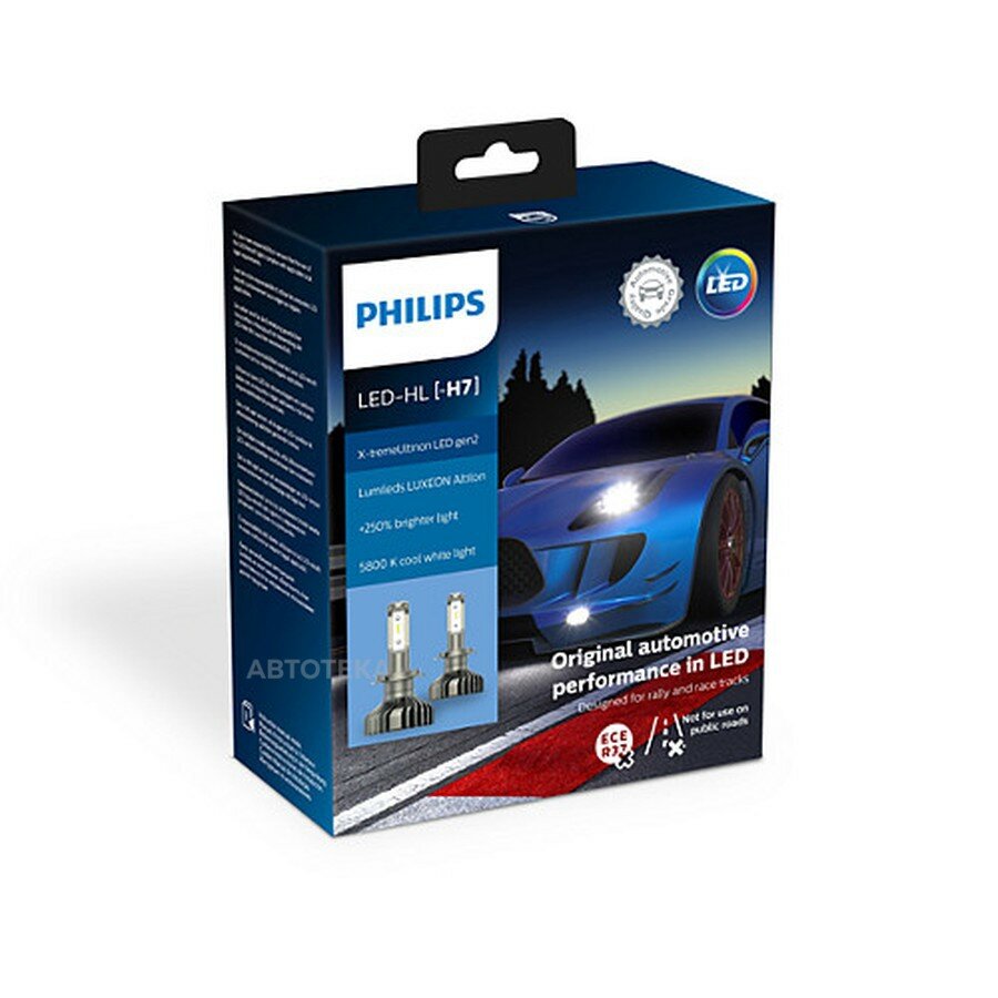Лампа H7 12V 25W X-tremeUltinon LED HI/LO T=5800K компл. 2шт в пласт. коробке PHILIPS 11972XUWX2 для фар с галогенными лампами H7
