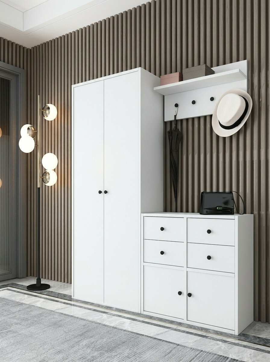 Прихожая Билли 7 Белый Фасадный 0101 NOW 131x30x161 см, Дом мебели для вас