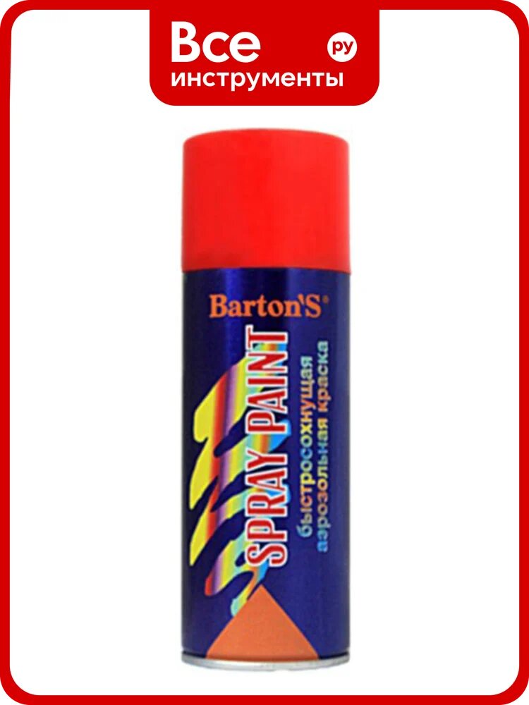 Алкидная аэрозольная краска BARTON'S Spray Paint красная глянец RAL3020, 520мл BR158, пластиковая