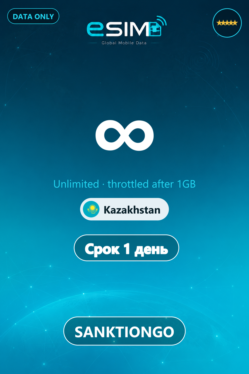ESIM Казахстан — безлимит интернета на 1 день, туристическая сим-карта для интернета в поездках
