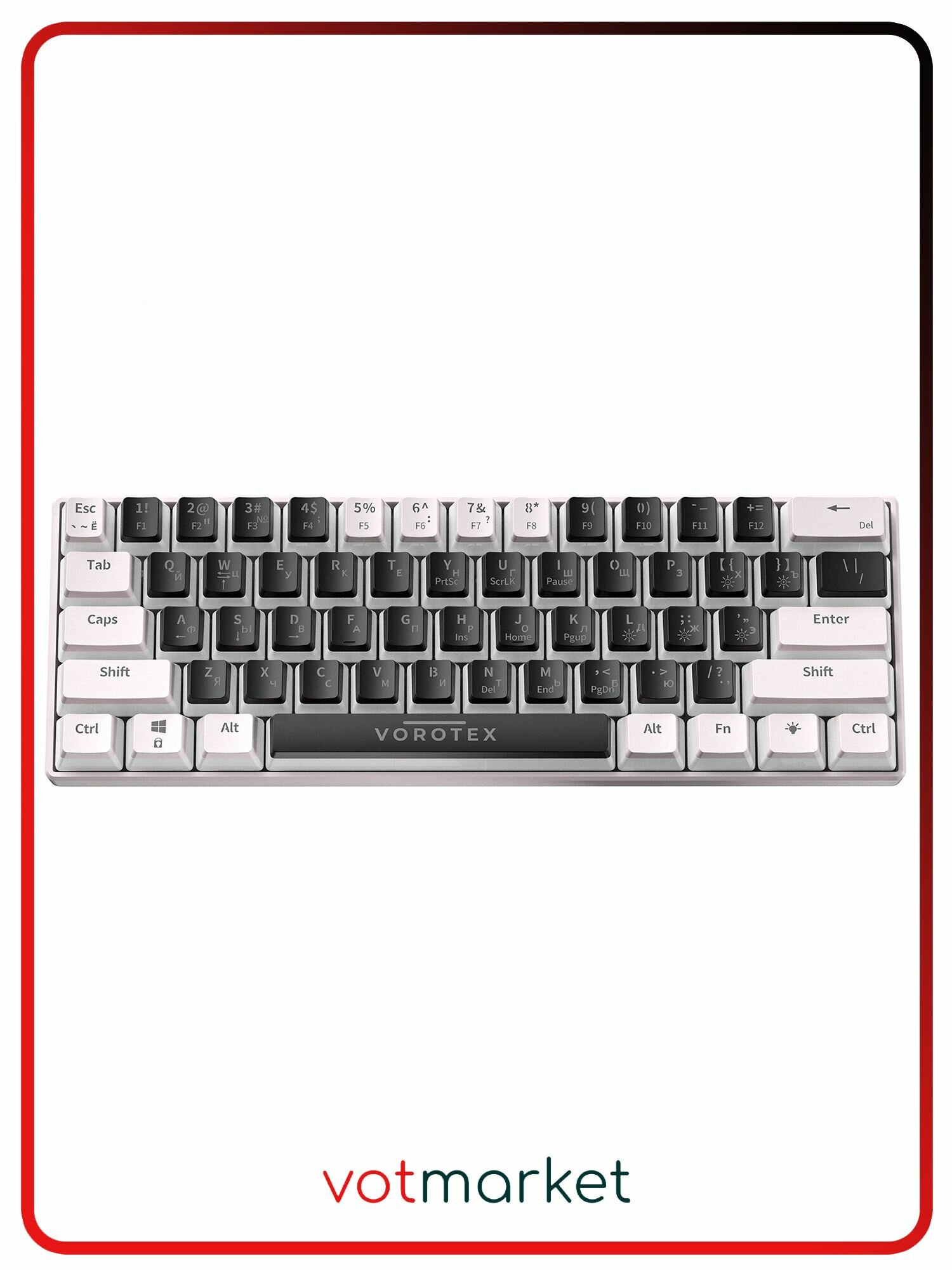 Клавиатура игровая проводная VOROTEX P61 Zifriend Red Switch, черный/белый