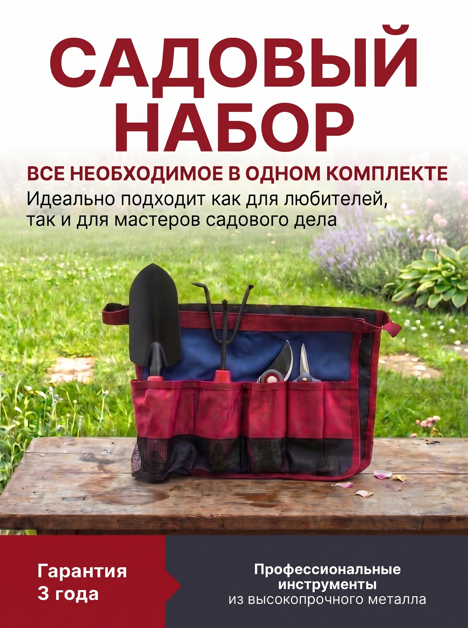 Садовый набор FACHMANN подарочый - совок, ножницы, секатор, рыхлитель, сумка