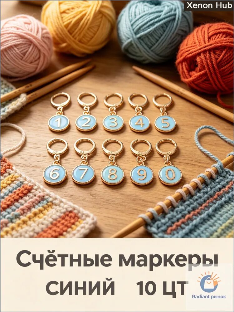Комплект миниатюрных счётчиков рядов для вязания из сплава голубого цвета для рукоделия