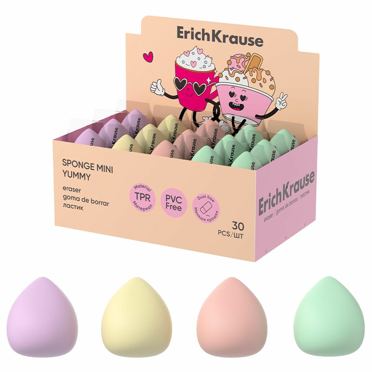 Ластик Erich Krause Sponge Mini Yummy, 30x28x28мм (63474), 30шт.