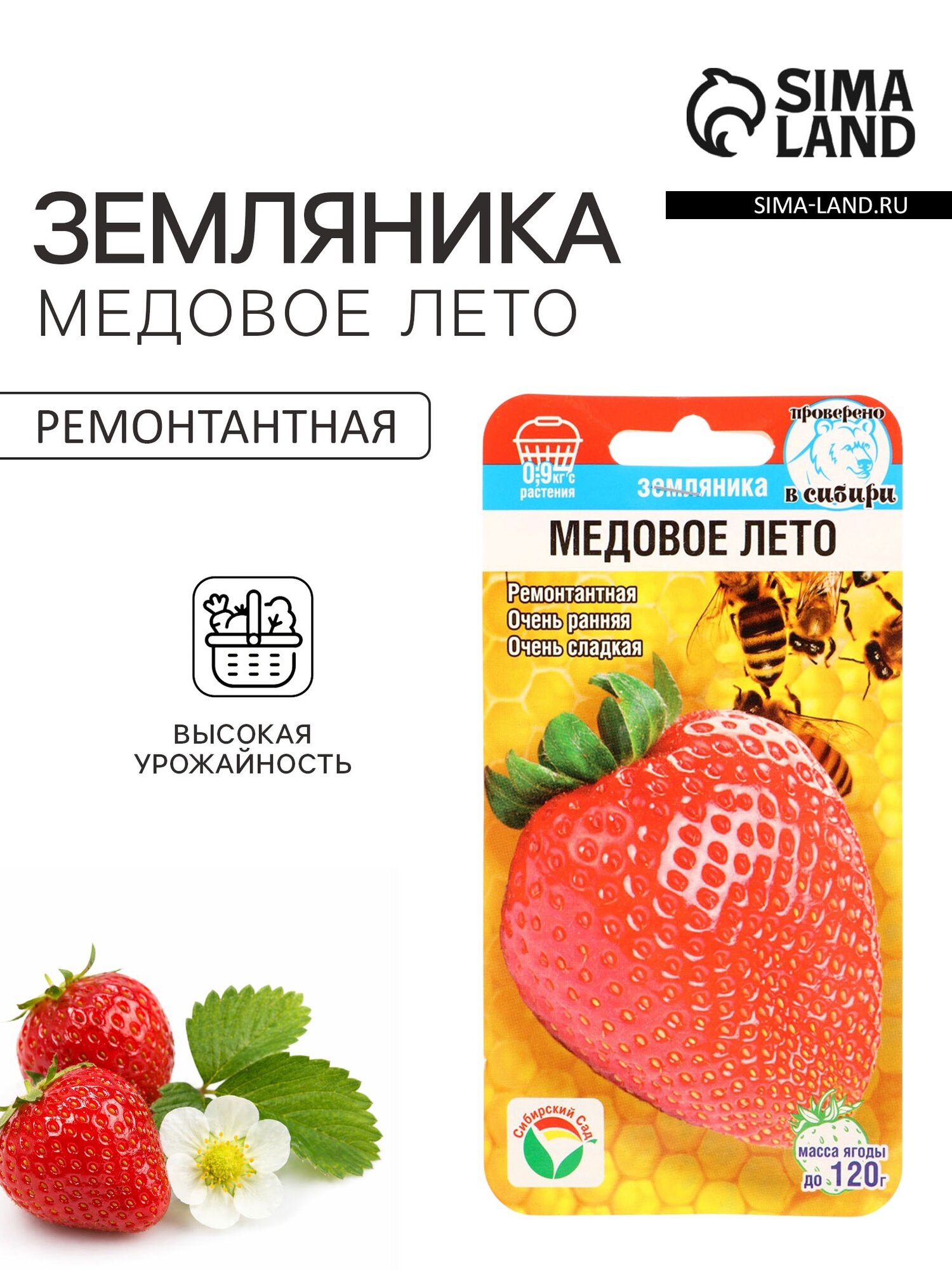 Семена Земляника ремонтантная «Медовое лето», 5 шт, ранняя, «Сибирский сад»