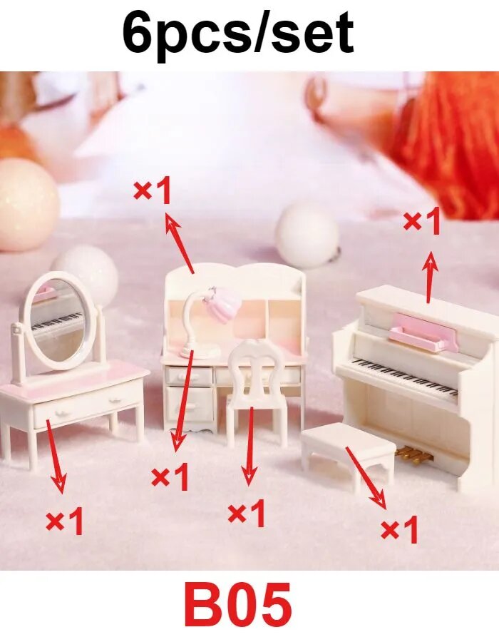 Модели миниатюрного стола и фортепиано 6pcs/set подходящие для использования в качестве украшений кукольно