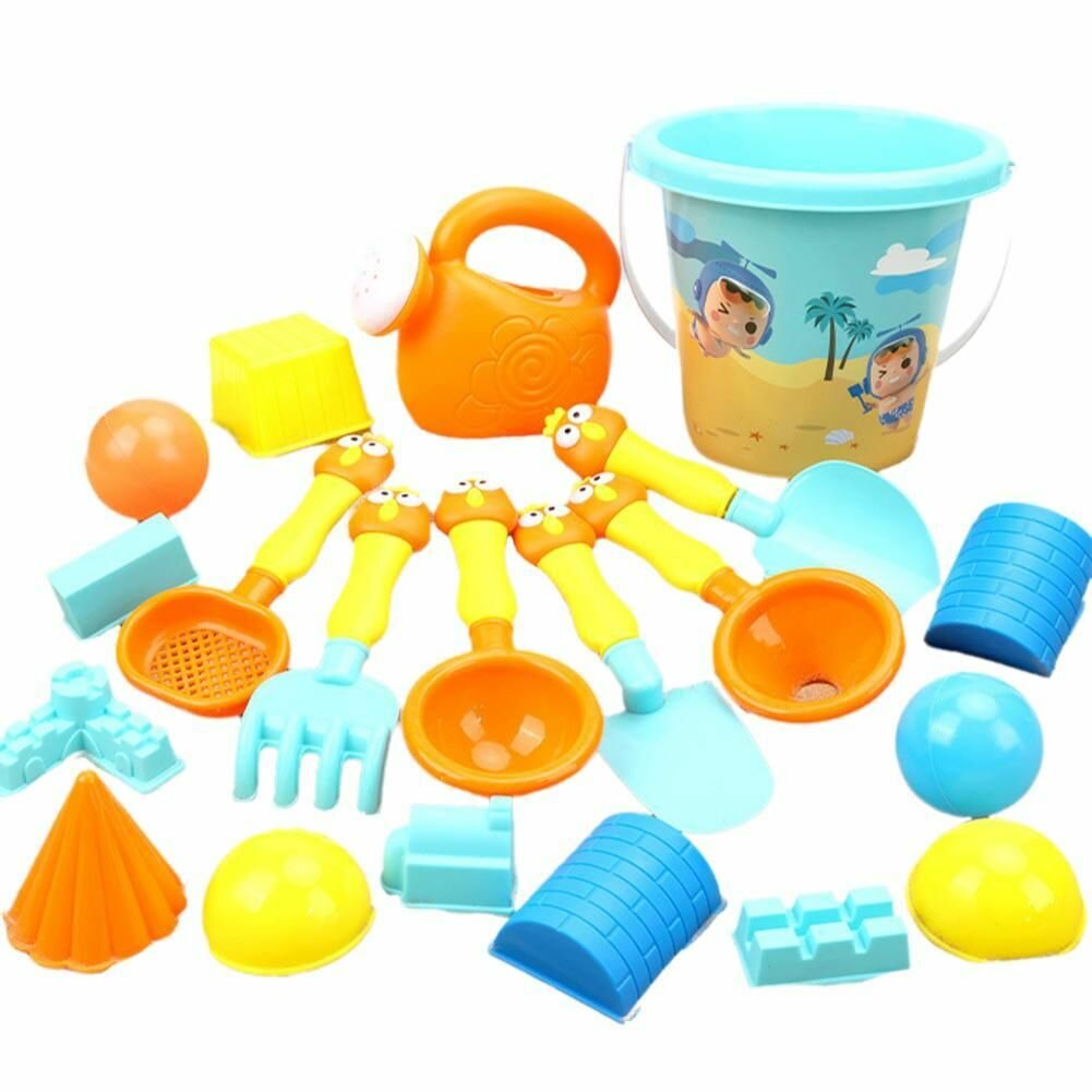 Детский пляжный набор для игр с песком, ведро, лопатка, грабли, формочки, песочные часы, для улицы и моря