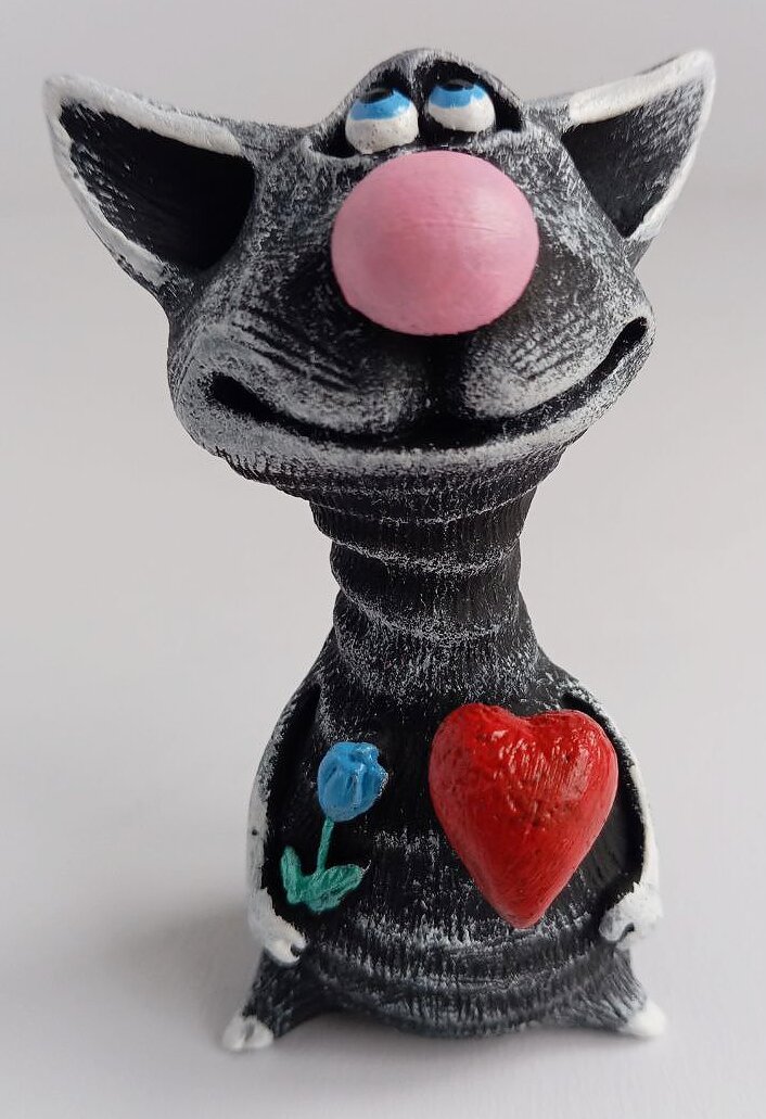Статуэтка "Кот Романтик", Искусственный камень. Черно-красный.