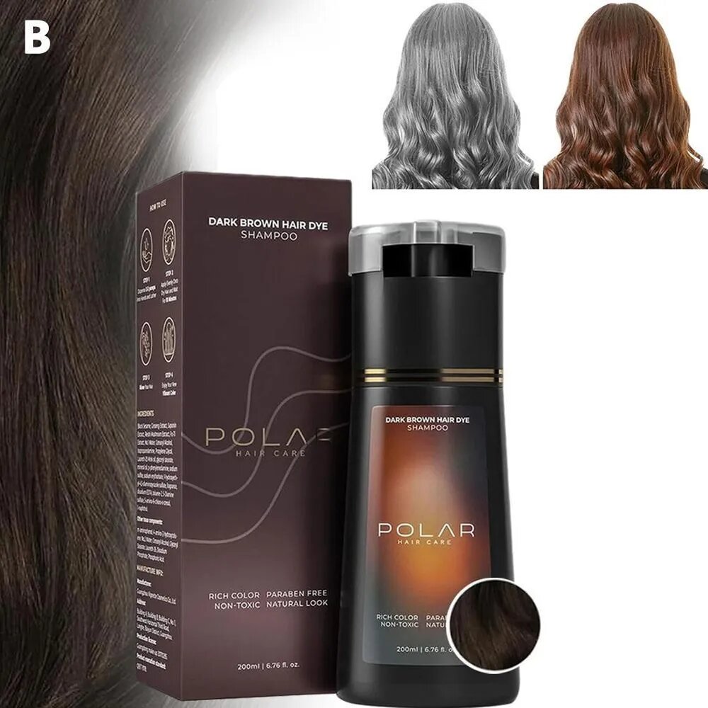 Смывка краски с волос POLAR Dark Brown Hair Dye Shampoo для окрашивания волос, 200 мл